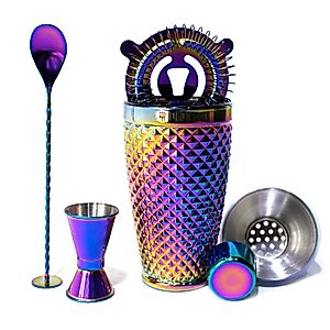 WhatAmug Cocktail Shaker Set, Electroplating Colorful Bartender Kit with 12.8OZ Cocktail Shaker Mixing Spoon Double Jigger and Hawthorne Strainers, Bar Accessories for Professional Bar and Home Bar
