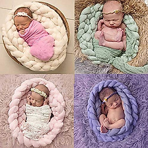 Matissa Newborn Baby Photography Props Braided Rope Basket Filler Photography Background Rug Blanket (Light Pink)