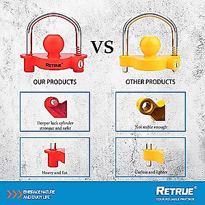 RETRUE Universal Coupler Lock Trailer Locks Ball Hitch Trailer Hitch Lock Adjustable Security Heavy-Duty Steel Fits 1-7/8 Inch, 2 Inch, 2-5/16 Inch Couplers Red
