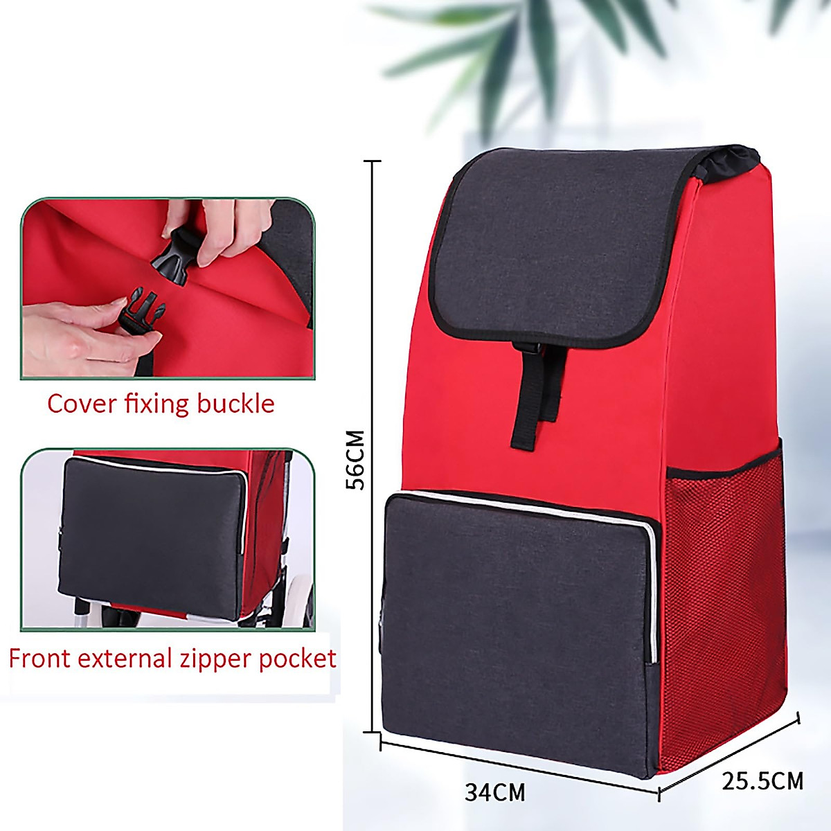 Shopping Cart Replacement Bag, Trolley Waterproof Spare Bag, Storage Bag with Side Pockets and Front Pocket 48L, 7 Colors (Color : A)