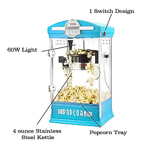 Big Bambino Popcorn Maker Set ? 4 Oz Kettle with 24-Pack of Pre-Measured Popcorn Kernels, Scoop, and Serving Cups by Great Northern Popcorn (Blue) (83-DT6106)