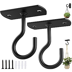 Ceiling Hooks for Hanging Plants 2Pack 2.5in,Wall Mount Hangers Plant Hooks,Wall Hooks for Plants,Lights,Planters,Lanterns,Hanging Bird Feeders,Wind Chimes,indoor&Outdoor Decoration Hooks Black