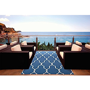 Nourison Home & Garden Indoor/Outdoor Navy 5'3" x 7'5" Area-Rug, Easy-Cleaning, Non Shedding, Bed Room, Living Room, Dining Room, Kitchen (5x7)