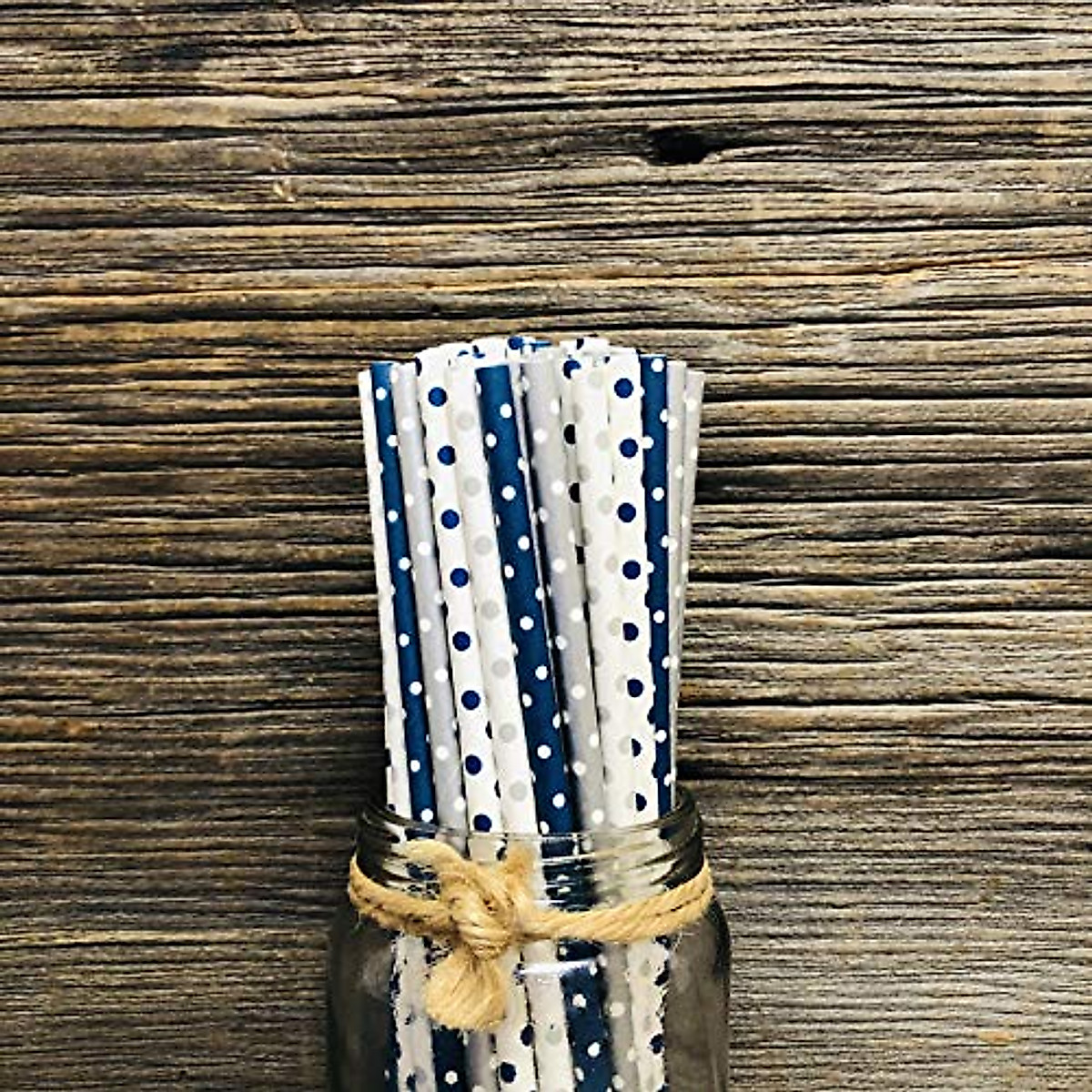 Navy Blue Silver and White Paper Straws - Polka Dot - 7.75 Inches - Pack of 100- Outside the Box Papers Brand