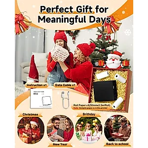 Memoking Sticker Printer, M02 Mini Printer Portable Bluetooth Mini Printer Sticker Maker with 3 Rolls Paper, Print Pods Mini Printer Pocket Printer with Multiple Templates for Phone & Tablet, Black