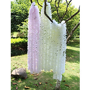 LUSHIDI 32.8Ft Artificial Silk Wisteria Vine Hanging Flowers Garland Home Outdoor Wedding Arch Garden Wall Decor,Pack of 10 (Off White)