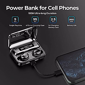 Wireless Earbuds, Bluetooth 5.0 Earbuds, Sport Headphones Earbuds with Battery Charging Case (2600 mAh) Waterproof Earbuds Noise Cancelling Microphone, LCD Display, for Sports/Working