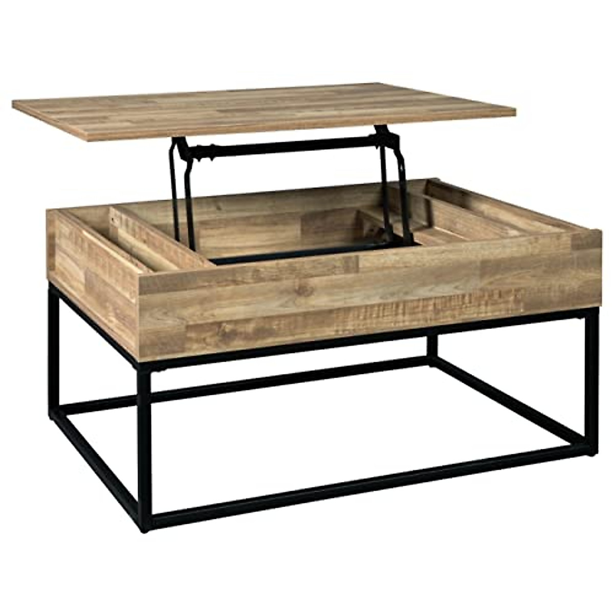 Signature Design by Ashley Gerdanet Rustic Rectangular Lift Top Coffee Table with Storage, Brown & Black