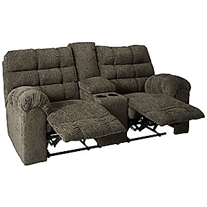 Signature Design by Ashley Acieona Oversized Manual Reclining Loveseat with Center Console & Cup Holders, Dark Gray