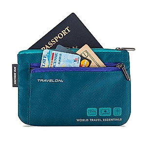 Travelon Travelon World Travel Essentials Set Of 2 Currency and Passport Organizers Travel Tote, Peacock Teal