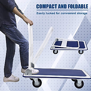 Happygrill Push Cart Dolly, 660lbs Hand Push Moving Platform Truck, Foldable Push Cart for Warehouse