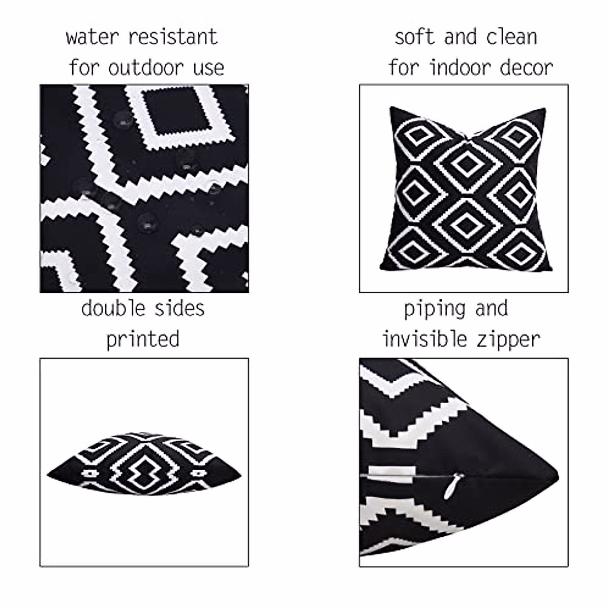 cygnus 18x18 Inch Black and White Outdoor Waterproof Pillow Covers Modern Geometry Decorative for Patio Furniture Outside Sunbrella Set of 2