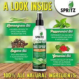 Spritz All Natural Bug & Mosquito Repellent Spray - Safe for Adults, Kids, Pets, & Environment - Works On All Insects - Made in USA - DEET Free 2 x 4oz