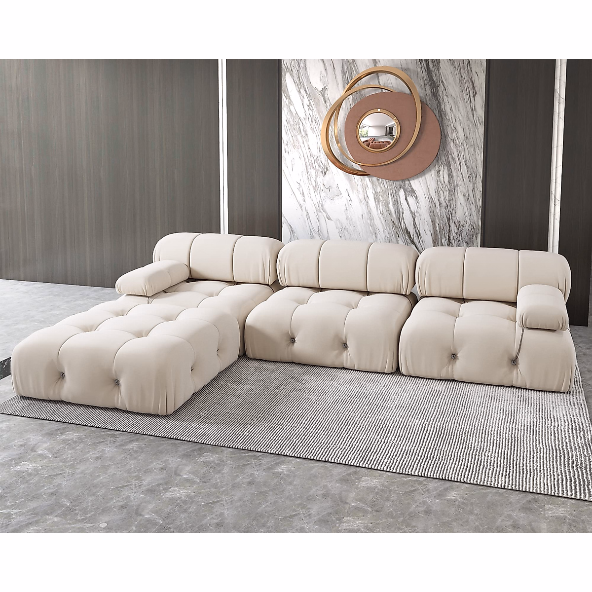 Sdorens Modern Velvet Sectional Sofa, L Shape Minimalist Modular 4-Seater Sofa with Ottomans for Living Room Office Apartment (104in/Beige)