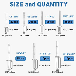 Seept 110pcs Steel Rivets 7-Sizes 304 Stainless Steel Pop Rivets Assortment Kit 1/8",5/32",3/16" Pop Rivets Stainless Steel Blind Rivets kit Rosette Rivets Stainless Steel Rivet