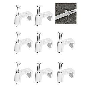 Jadaol 200Pcs 8mm Cable Clips with Nails, Flat Ethernet Cable Wall Clips, LAN Network Cable Tacks, Coax & Speaker Wire Clips, Internet Patch Cord Clips for Cat5/Cat5e/Cat6/Cat6a/Cat7/Cat8 RJ45 Cable