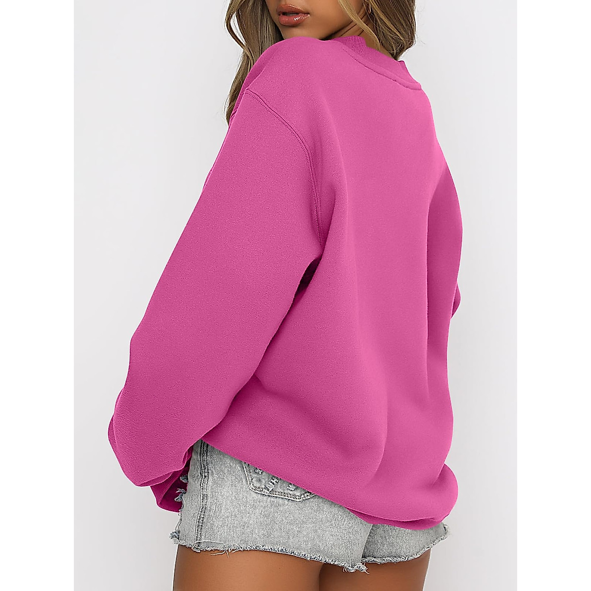 ANRABESS Women's Sweatshirts Hoodies Crewneck Oversized Fleece Pullover Sweaters Cute Top Y2K Teen Girls Preppy Clothes 2024 Hot Pink Large