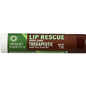 Desert Essence Lip Rescue Therapeutic with Tea Tree Oil - 0.15 Oz - Pack of 4 - Antiseptic Balm - For Cracked Lips, Cold Sores - For Softer, Smoother Lips - Unscented - Vitamin E - Aloe Vera