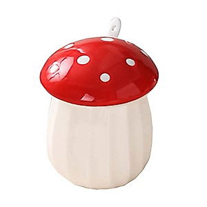 Mozacona Ceramic Mushroom Shape Sugar Bowl Spice Jar Seasoning Pot with Lid Spoon