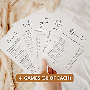 Bridal Shower Games - Set of 4 Bridal Shower Games for 30 Guests, Double-Sided Thick Cards, Minimalist (30 Pack)