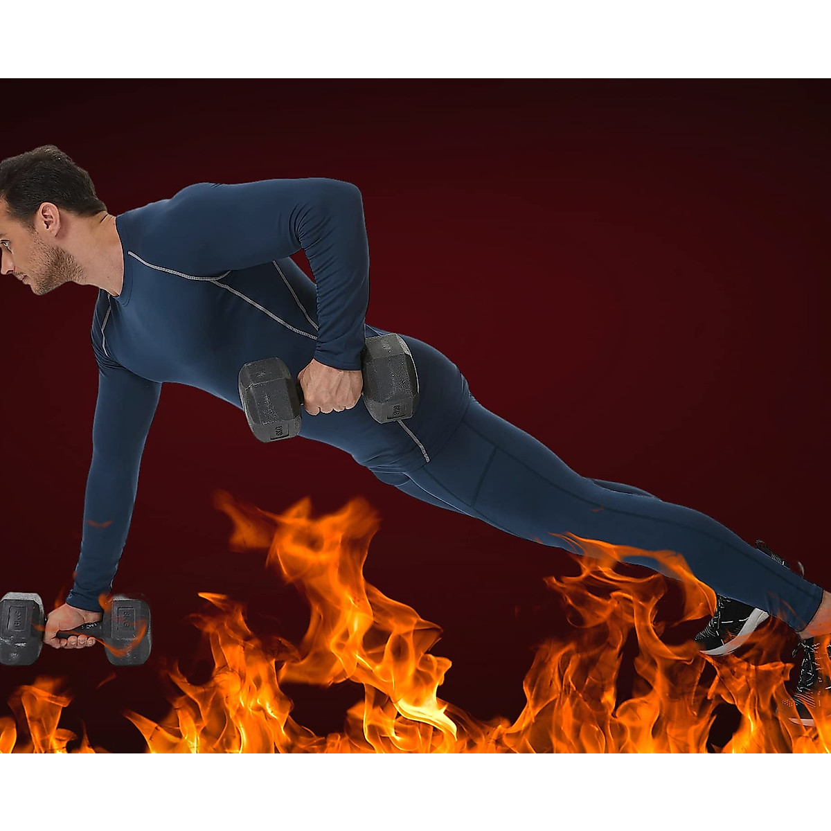 SILKWORLD Thermal Underwear Mens Compression Pants Cold Gear Athletic Gym Leggings with Pockets Winter Base Layer Bottoms,C5_Fleece Lined_3pack_Navy Blue,Hemp Grey,Cyan,3X-Large