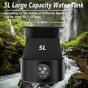 5L Reptile Mister Terrariums Humidifiers,With Timer Automatic Mister for Reptiles,Adjustable Silent Pump reptile misting system,Chameleon Lizard Bearded Snake Frog Terrarium Mister