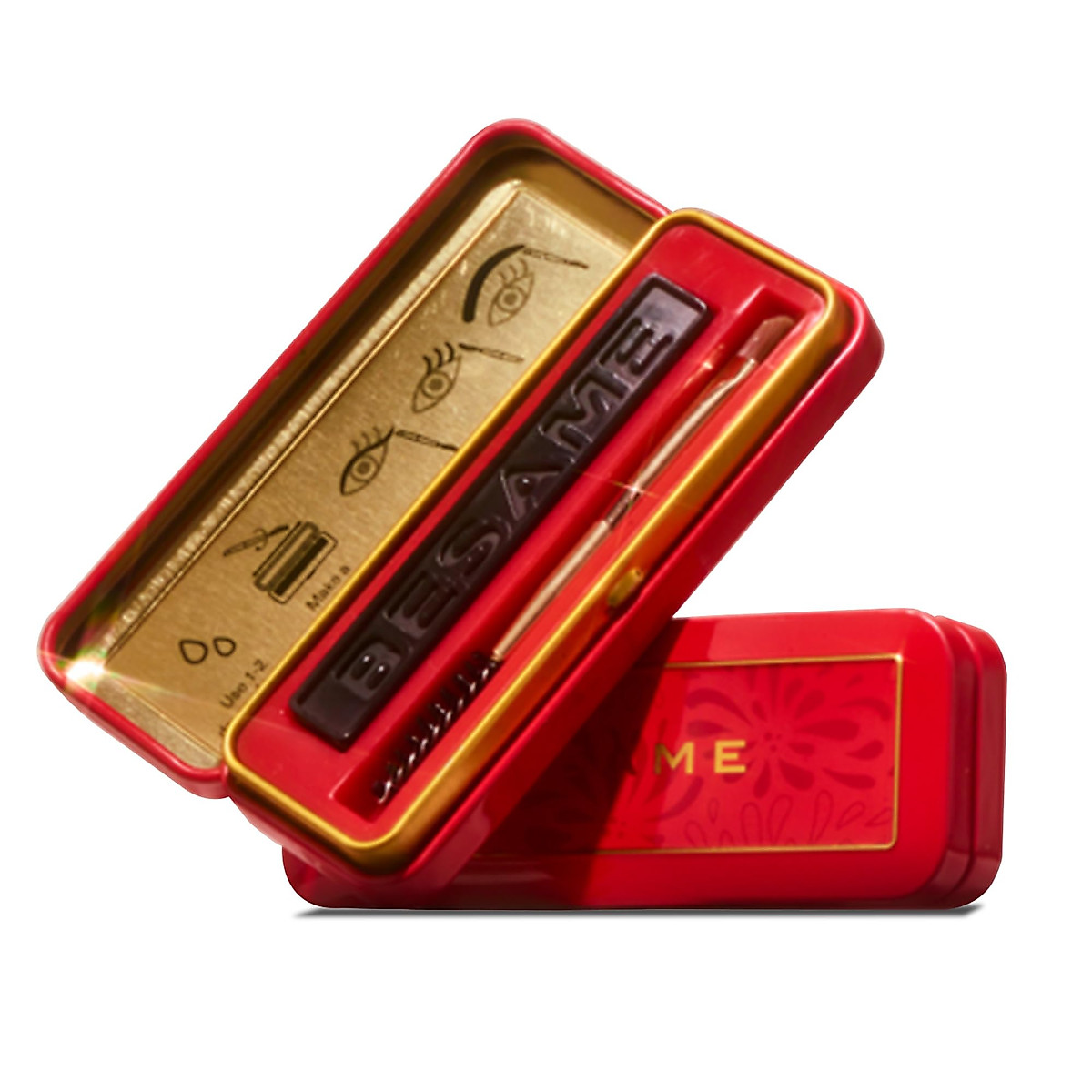 Besame Black Cake Mascara, Liquid Eyeliner & Brow Definer with Spoolie & Brush – Natural-Looking Lashes with Length & Definition, Water-Activated, No Harsh Chemicals, Vegan & Great for Sensitive Eyes