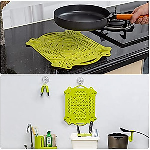 Silicone Trivet Mat, Hot Pot Holder Hot Pads for Table & Countertop, Teapot Trivet Kitchen Trivets, Dish Drying Mat, Non-Slip & Heat-Resistant Silicone Mat, Green 14.6"x12"