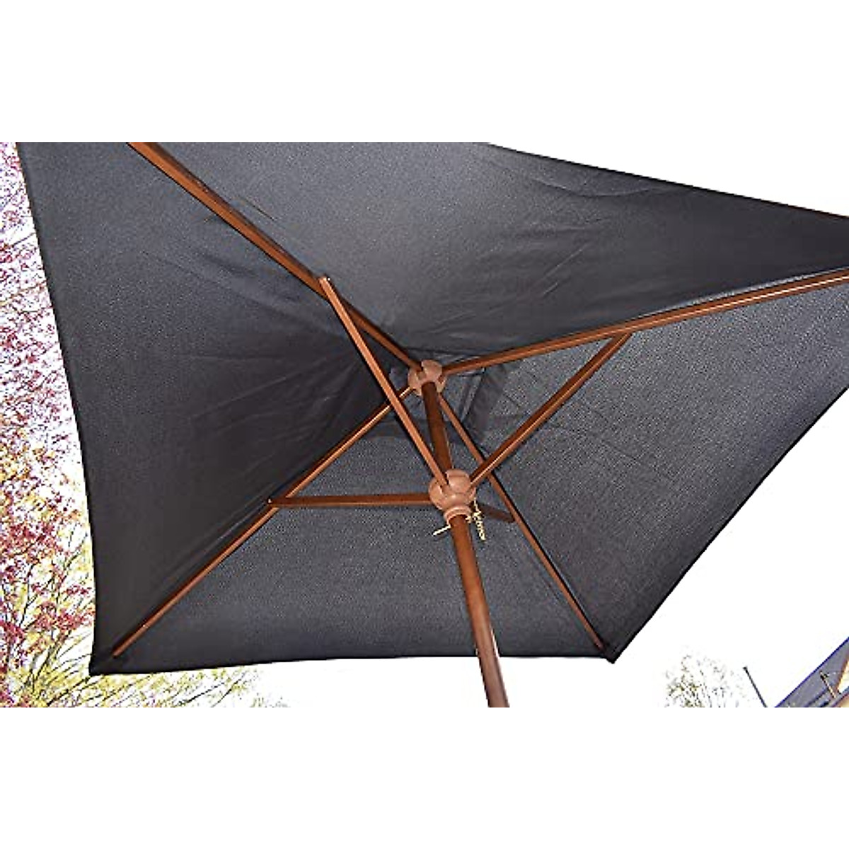 Germisept Marrin Black 7.5ft Patio Umbrella with Hand Crank and Wood Pole Base - Made from Recycled Water Bottles