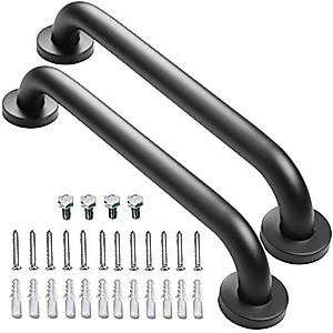 2 Pack 16 Inch Shower Grab Bar - 1.25" Diameter, ZUEXT Matte Black Stainless Steel Bathroom Grab Bar Handle, Bath Balance Bar,Safety Hand Rail Support,Handicap Injury Elderly Senior Assist Bath Handle