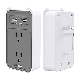 Outlet Extender with Multi Plugs, Huntkey Multi USB Plug Outlet Splitter W. Phone Cradle & 2 USB A Plug Charging Port （No Surge Protector)