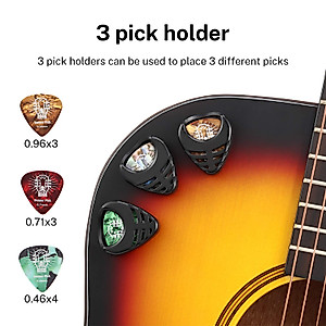 Donner Guitar Picks Holder, with Picks Case 3 Pack, 10pcs Guitar Picks Contains Thin, Medium, Heavy Picks, 9pcs 3M Stickers, Suitable for Acoustic Guitar Electric Guitar Bass Ukulele Banjo