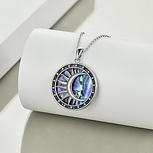 SHEAISRS Moon Sun ​Star Necklace 925 Sterling Silver Abalone Shell Celestial Jewelry Gift for Women