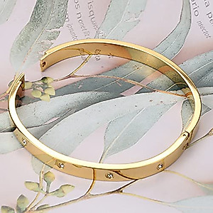 LIZZKINOR Love Bracelet Bangle for Women Classical Plain Stainless Steel Bracelet with Cubic Zircon Love Friendship Bangle Bracelet with Crystals Gold Hinged Bangle Bracelet for Women (Gold)