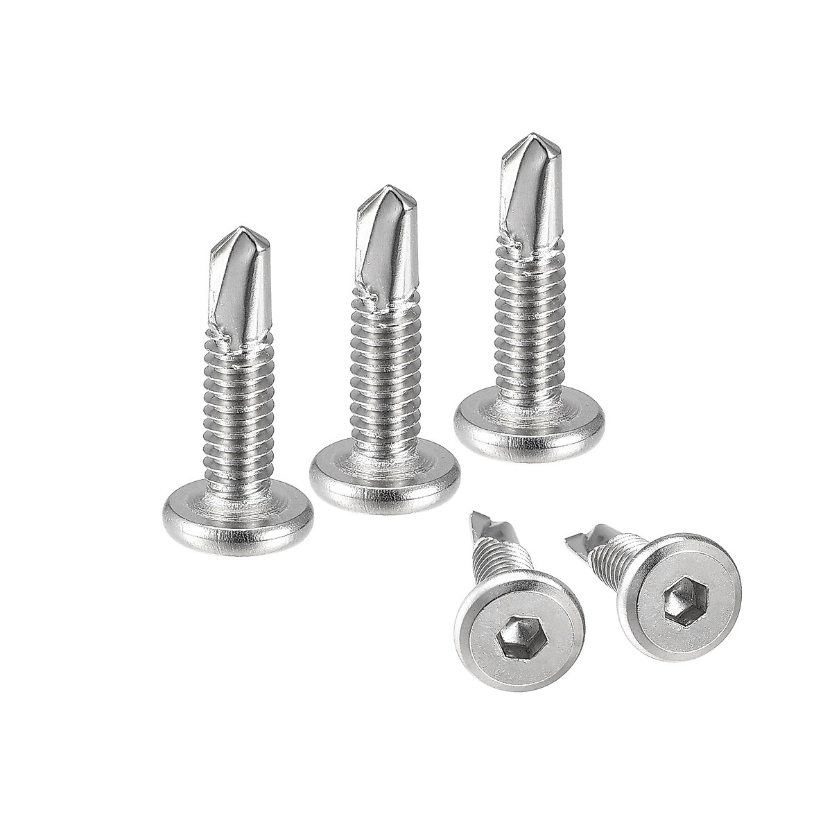 uxcell Hex Socket Self Tapping Screws, 1/4 x 1 410 Stainless Steel Sheet Metal Flat Head Drilling Screw 50pcs, Silver