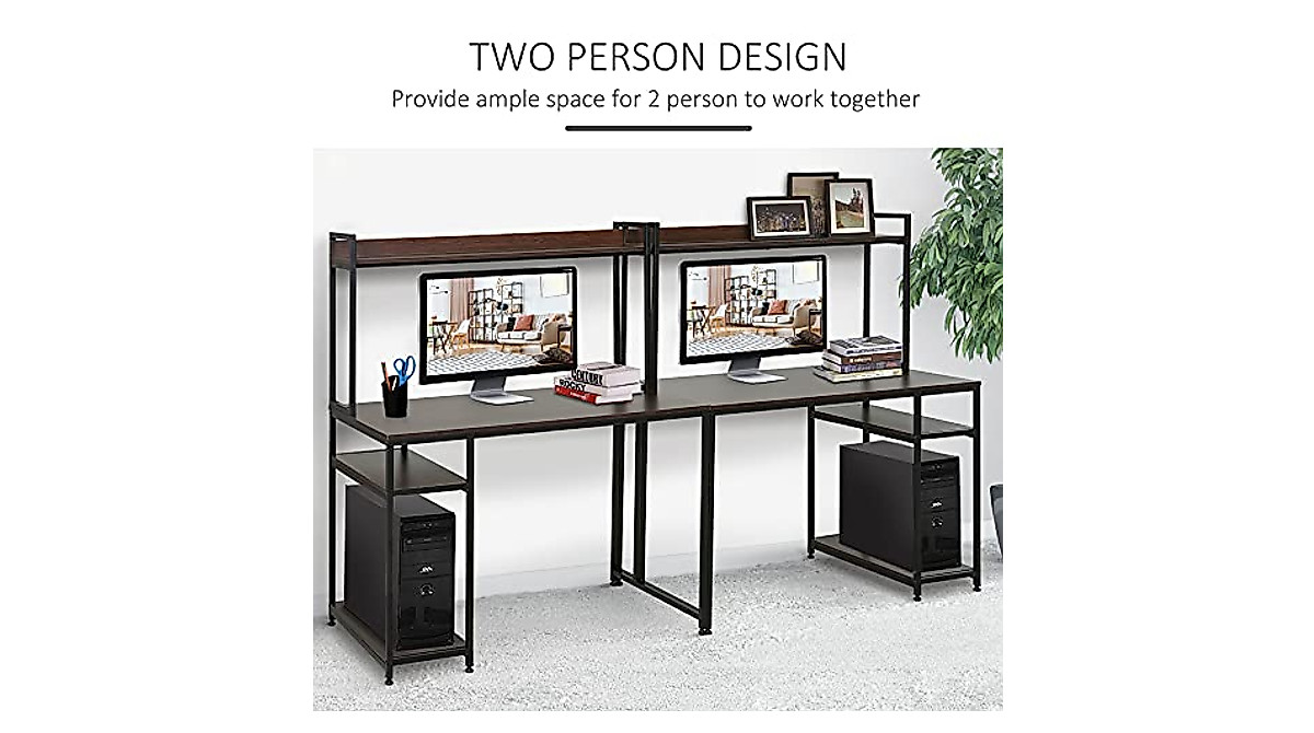 HOMCOM 94.5in Double Desk - Flexible Storage Solution