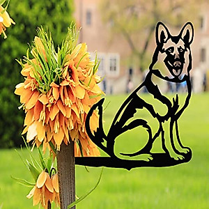 YO-yiHHG Adorable Dog Stake Decoration Yard Garden Outdoor Metal Art Dog Silhouette Decoration Steel Dogs Statue Adorable Ornament Gift (German Shepherd)
