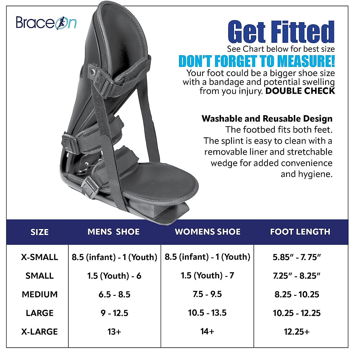 Brace On Kids Adjustable Night Splint - Pediatric Plantar Fasciitis, Achilles Tendon, Heel Spur, Injury, Foot Splint Boot for Children, Black, Size XS