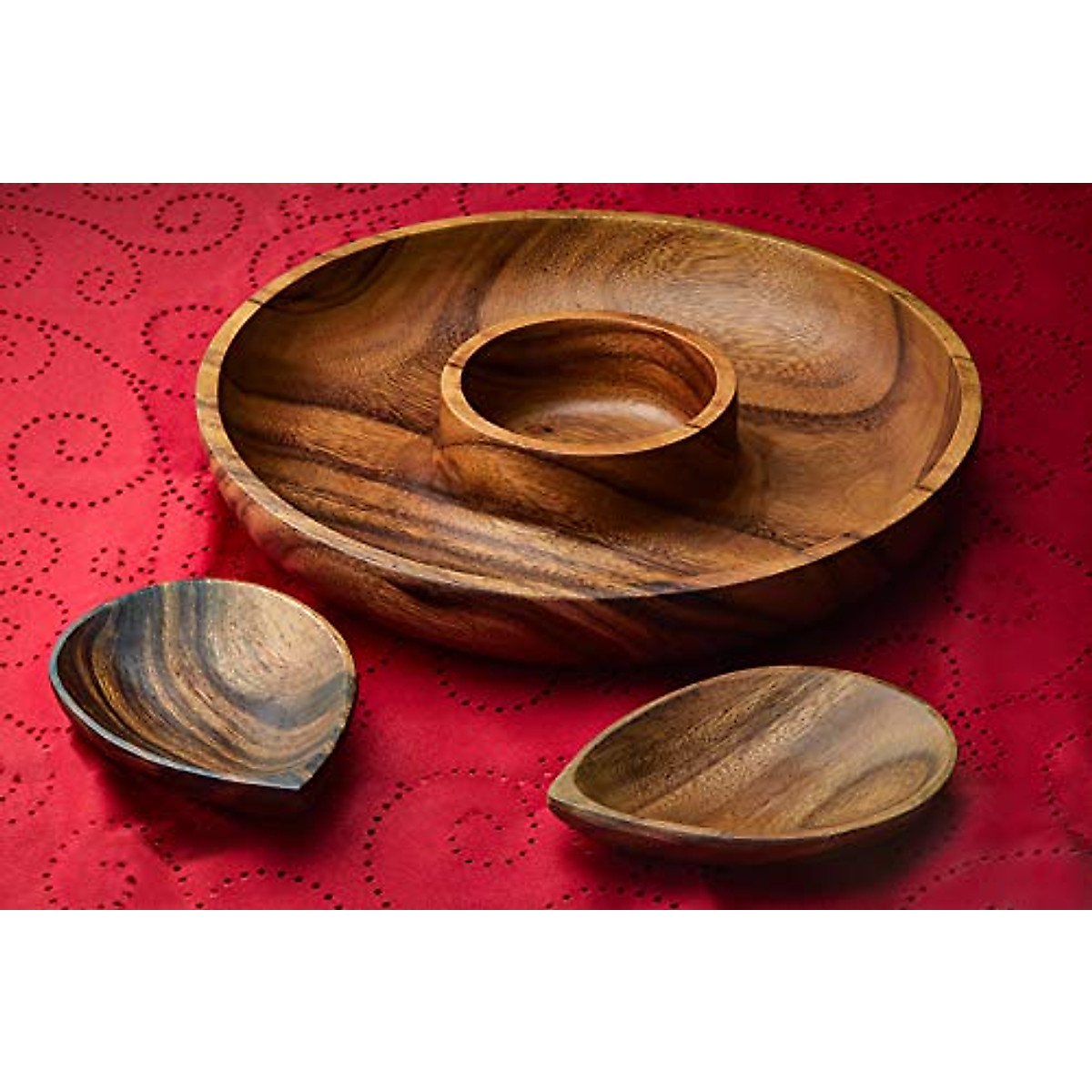 Handcracfted Acacia Wood Chip and Dip Specialty Salsa Bowl Plate Tray 10' D x 1.5" Thick