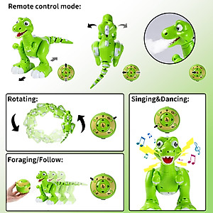 TUUYOOWK Remote Control Dinosaur Toys for Kids 3-5 5-7, Realistic RC Electronic Dinosaur Toy with Water Mist Spray, Rotating, Singing and Dancing, Foraging Mode for Boys Girls