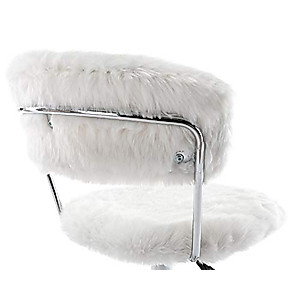 White Home Office Chair Cute Fluffy Vanity Chair with Back Task Upholstered Fur Armless Swivel Desk Chair for Study Room, Height Adjustable