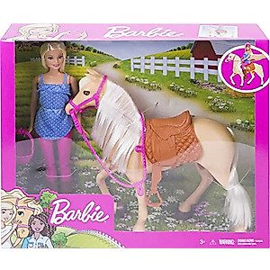 Barbie Doll & Horse Set, Blonde Fashion Doll in Riding Outfit & Light Brown Horse with Saddle, Bridle & Reins