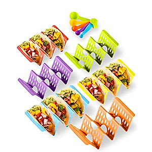Premium Large Taco Holder Stand, Colorful Taco Holders Set of 6 or 4, Taco Stands for 3 Tacos, Soft or Hard Taco Shell Holder, Street Taco Rack, Taco Tray Plates, BPA Free, Dishwasher&Microwave Safe
