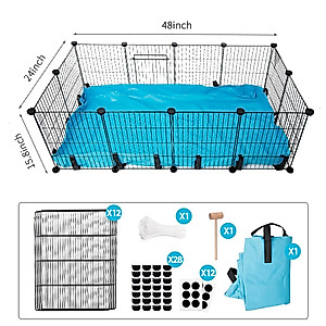 CheeFun Guinea Pig Cages: 8 Sq Ft Expandable Small Animal Cage for Rat Rabbit Ferret Bunny Chinchilla Hedgehog Lizard Indoor Outdoor - 12pcs Pet Panels (Blue)