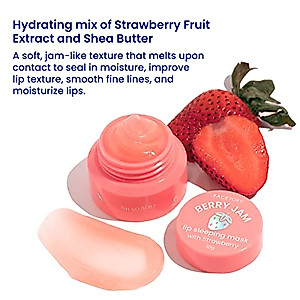 FaceTory Berry Jam Lip Sleeping Mask with Strawberry Fruit Extract and Shea Butter - for Softer Lips, for Dry, Cracked, and Chapped Lips, Moisturizing, Protecting, Nourishing - 10g