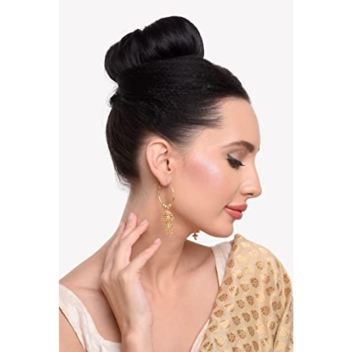 Efulgenz Indian Earrings for Women Indian Hoop Earrings Indian Jhumka Earrings Set Indian Jewelry Traditional Gold Tone Hoop Jhumka Jhumki Dangle Earrings Set for Women
