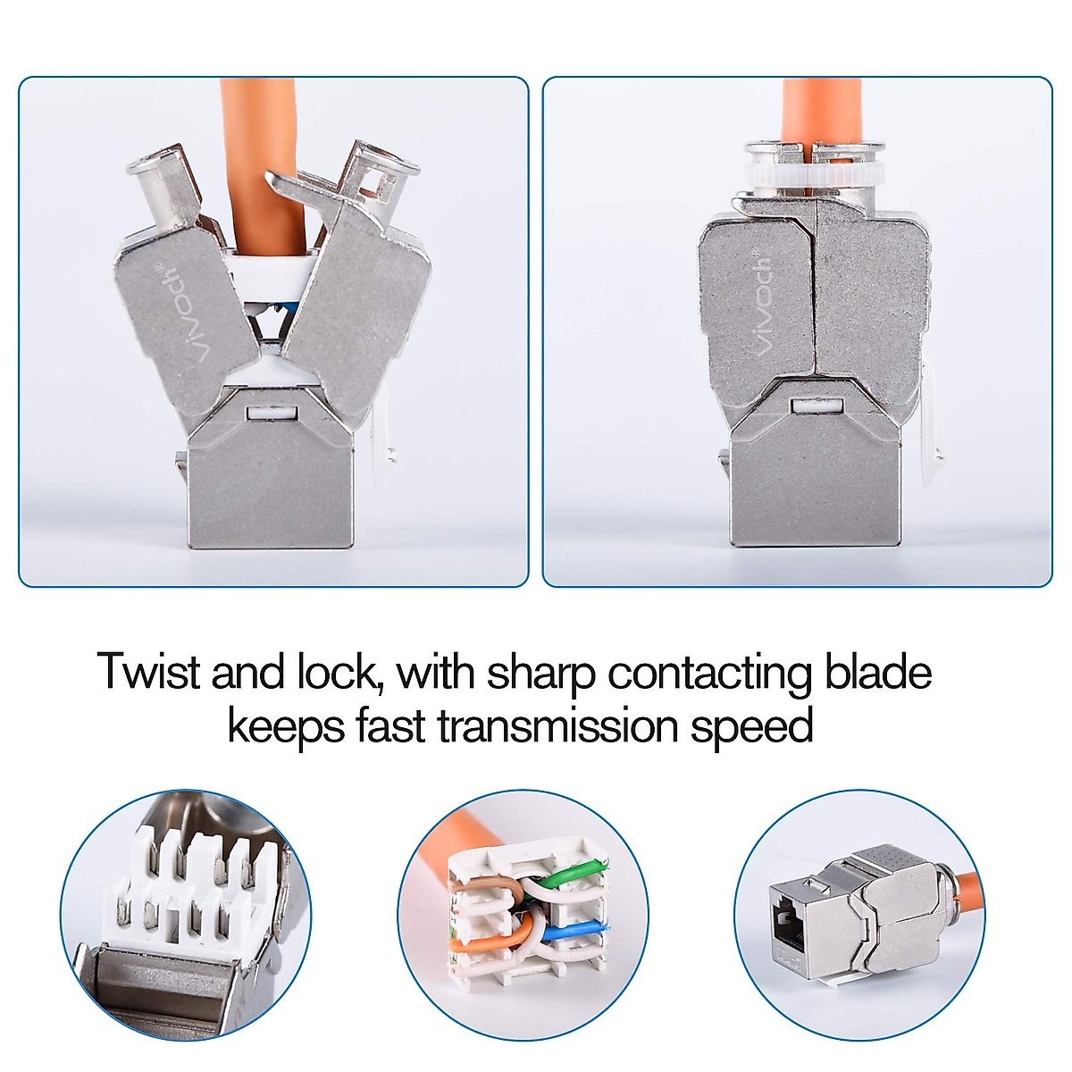10 Pcs Cat7 Keystone Jack, Cat7 RJ45 FTP Tool-Less Type Zinc Alloy Module Shielded Keystone Jack Adapter 10 Gigabit Modular Jack