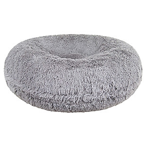 Bessie + Barnie Bagel Dog Bed - Extra Plush Faux Fur Dog Bean Bed - Circle Dog Bed - Waterproof Lining and Removable Washable Cover - Calming Dog Bed, Grey Seal, L - 42" (Bagel-GYSL-LG)