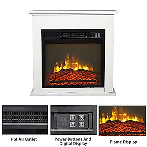 FRITHJILL Electric Fireplace, Freestanding Portable Wood Cabinet Fireplace Heater with Remote Control, 1400W