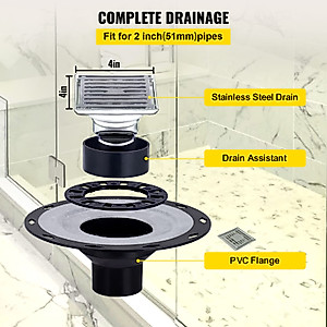 VEVOR Shower Curb Kit 38" x 60" Watertight Shower Curb Overlay with 4" PVC Offset Bonding Flange, 4" Stainless Steel Grate, 2 Cuttable Shower Curb and Trowel, Shower Pan Slope Sticks Fit for Bathroom